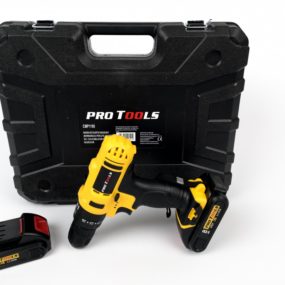 Masina de gaurit si insurubat (Bormasina) cu impact ProTools 36V, 8Ah, 119 Piese, 2 Acumulatori ...